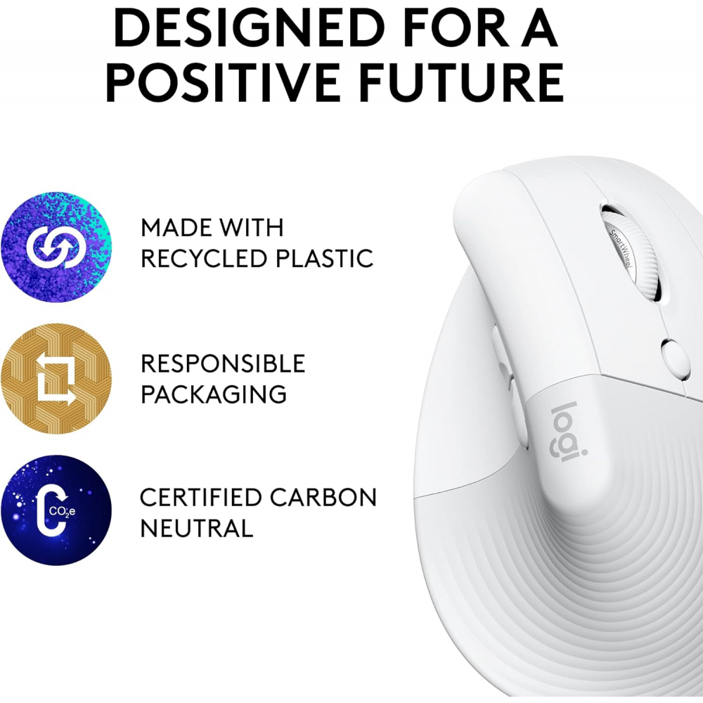 Ourfriday | Logitech Lift Vertical Ergonomic Mouse, Wireless - White